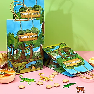 12 Packs Reptile Lizard Snake Party Favor Bags with Handles Turtle Reptile Lizard Snake Birthday Party Supplies Gift Treat Goody Bags for Camping Reptile Party Decorations
