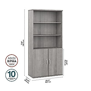 Ciays Bush Business Furniture Hybrid Tall 5 Shelf Bookcase with Doors in Platinum Gray