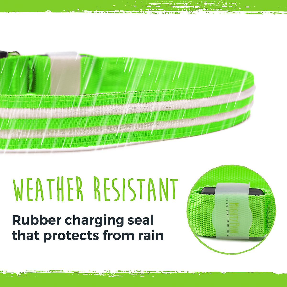 Mighty Paw LED Dog Collar - USB LED Rechargeable - USB Rechargeable Light - High Visibility Glow Strips - Glow Pet Weather Resistant - Enhanced Nighttime Visibility - Light Up Dog Collar - (L, Green)