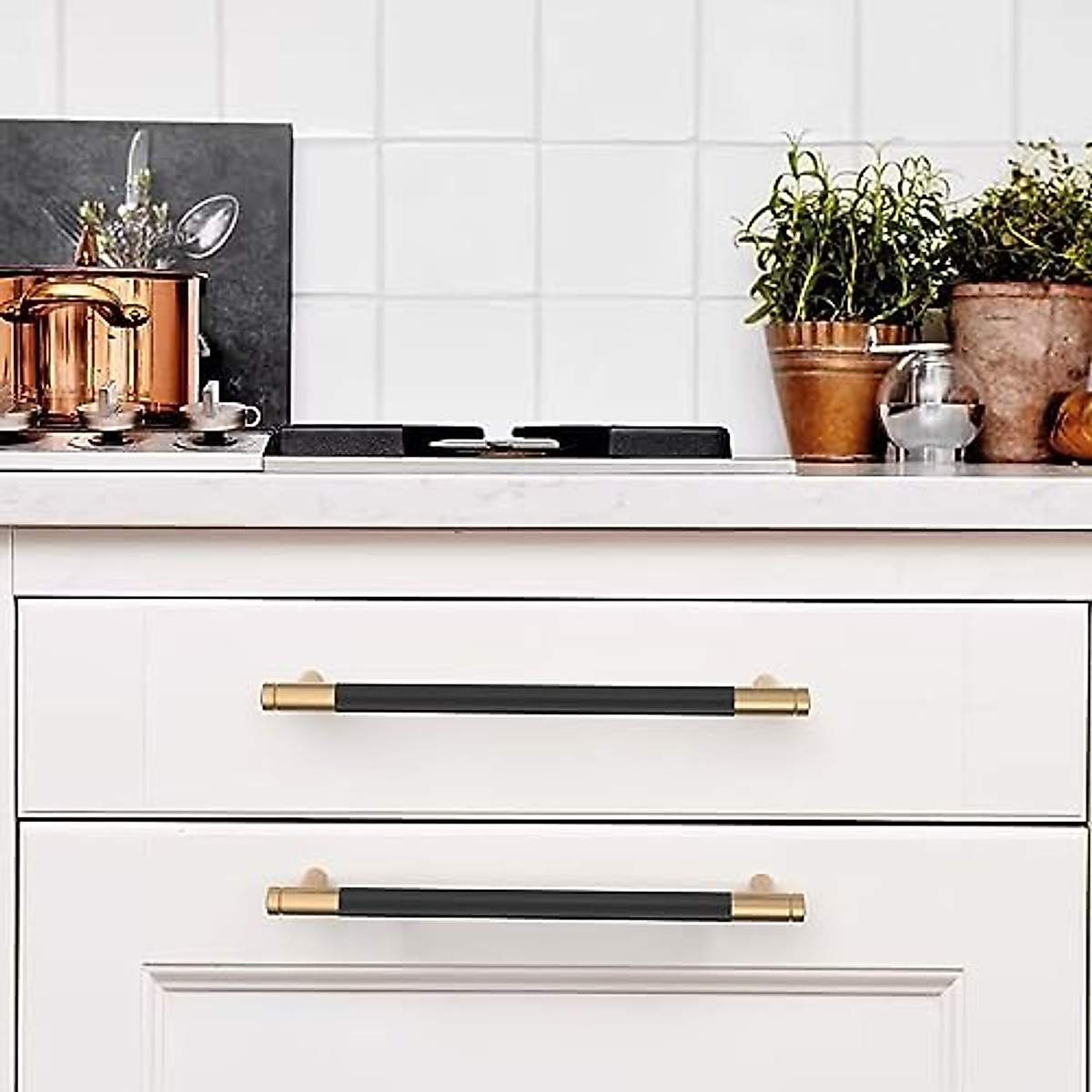 KNOKLOCK 10 Pack 7.5 Inch(192mm) Kitchen Cabinet Handles Matte Black and Champagne Bronze Knurled Cabinet Pulls Kitchen Cabinet Hardware Drawer Pulls for Dresser Cupboard Wardrobe