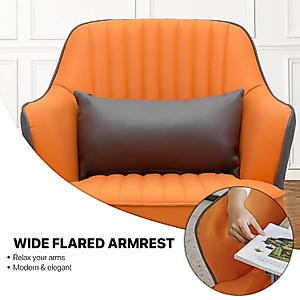 MoNiBloom Accent Chair for Living Room with Lumbar Pillow, Leatheraire Comfy Bedroom Chair Occasional Chair Single Lounge Sofa, Orange/Gray Contrasting Colors Upholstered Club Chair w/Metal Legs