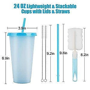 EASEVE Color Changing Cups with Lids and Straws - 12 Packs 24 oz Reusable Plastic Tumblers with Lids and Straws for Adults Kid Party, Bulk Tumblers for Iced Coffee Tea and Smoothie