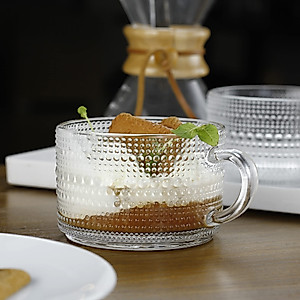 LUXU Vintage Coffee Mugs 14 oz Set of 4 Glass Tea Cups Stackable Glass Coffee Cups,Cute Coffee Bar Accessories,Iced Coffee Glasses,Clear Embossed Glass Cups for Cappuccino,Latte,Cereal,Yogurt,Milk