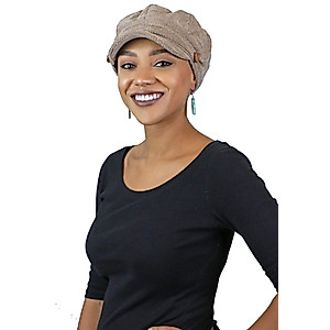 Newsboy Cap for Women Cancer Headwear Chemo Hat Ladies Head Coverings Tweed Corduroy (TAUPE)