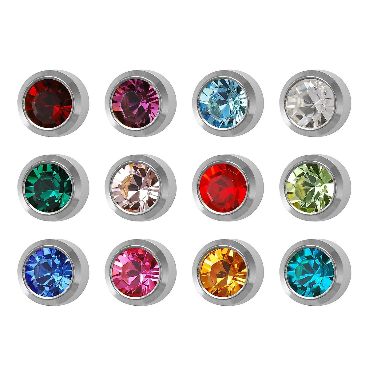 12 Pairs Studex Birthstones Mini 2mm Stainless Steel Bezel Setting Ear Piercing Stud Earrings