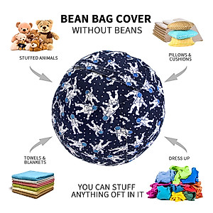 Miaowater 2 PCS Stuffed Animal Storage Bean Bag Chair Cover, Cotton Canvas Beanbag with Zipper for Organizing Kid's and Adults Room Blue Astronaut 24"