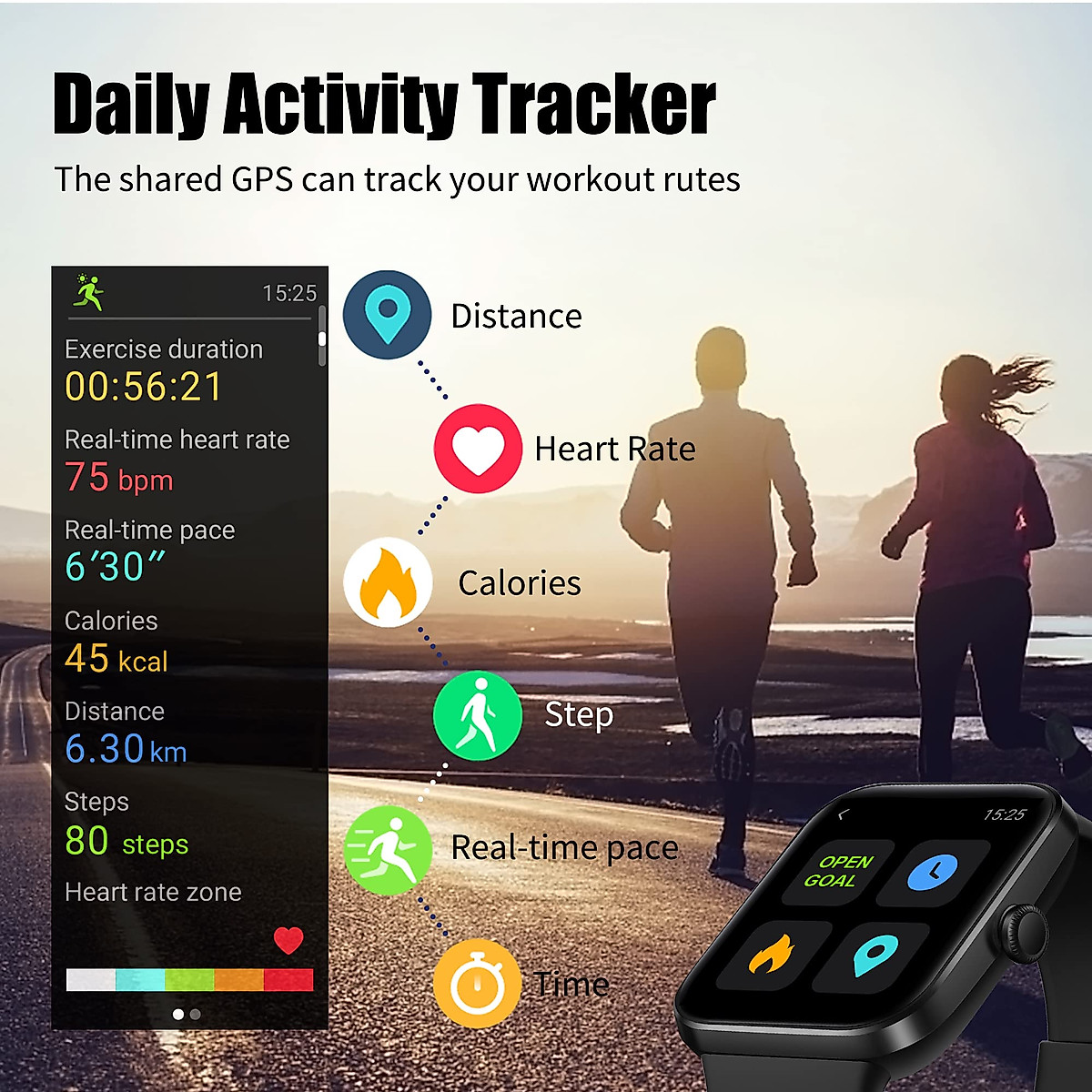 AlERTSEAL Smart Watch, Smart Watch for Android and iOS Phones, 1.7" Full Touch Screen Fitness Watch with Heart Rate, Blood Oxygen Monitor,Sleep Monitor, 5ATM Waterproof Smartwatch for Men Women Black