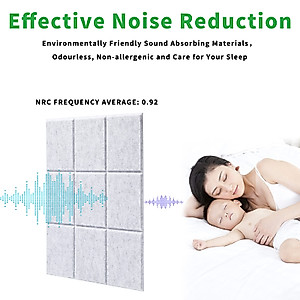 GoTiling Acoustic Panels Self-Adhesive Felt Decorative Soundproofing Panel Tiles, High Density Sound Absorbing Panels 9 Grids Pin Board, Acoustic Treatment for Home & Offices, 6 Pack, Light Grey