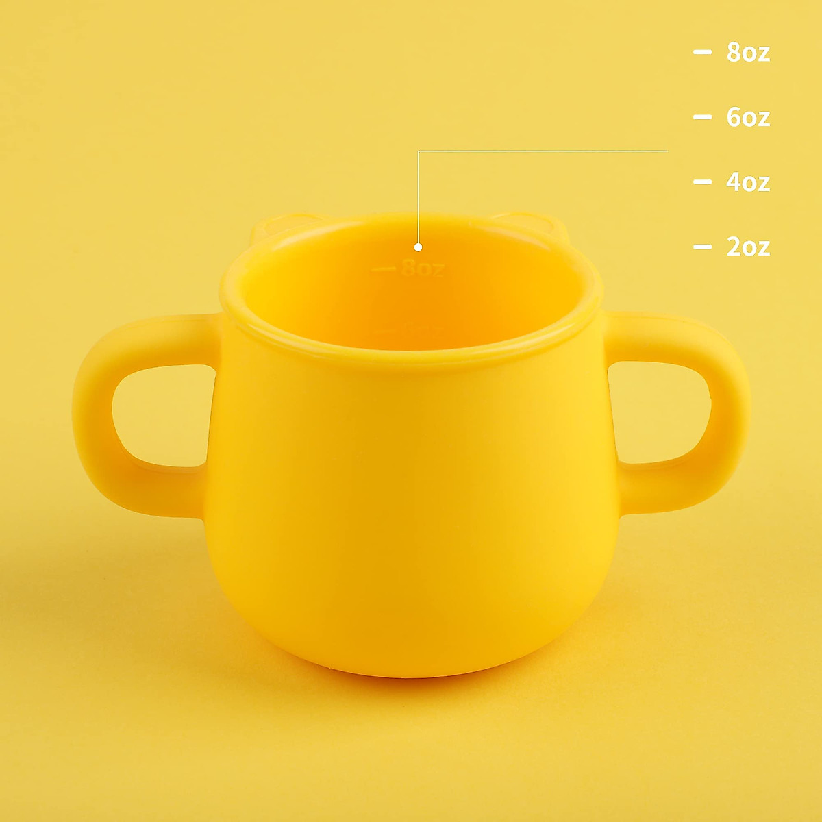 BLUE GINKGO Silicone Toddler Cups - Open Cup for Baby with Handles | Made in Korea | 8oz Training Open Cups for Toddlers 1-3 (Yellow)