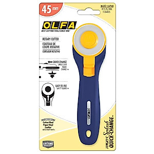 OLFA 45mm Quick-Change Rotary Cutter (RTY-2C/NBL) - Rotary Fabric Cutter w/ Blade Cover for Crafts, Sewing, Quilting, Replacement Blade: OLFA RB45-1 (Navy)
