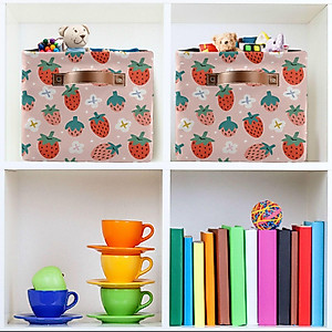 YETTASBIN Cute Strawberry Storage Basket 1pc, Large Collapsible Toys Clothes Organizer, Durable Canvas Storage Bin with Handle for Shelves Closet Laundry Home Office Decor