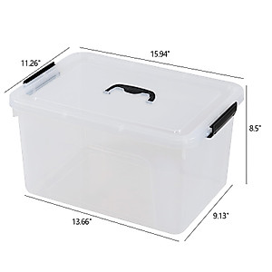 Fabnati 4-Pack 17.5 L Plastic Latching Storage Box, Clear Storage Bin with Handle