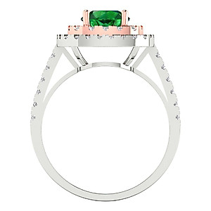 Clara Pucci 1.72ct Round Cut Solitaire double Halo Green Emerald designer Modern Statement Accent Ring 14k two tone Gold 7.25