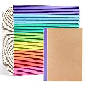 feela 48 Pack Composition Notebooks Bulk, Kraft Cover Lined Blank College Ruled Composition Travel Journals with Rainbow Spines For Women Students Business, 60 Pages, 8.3”x 5.5”, A5, 8 Colors