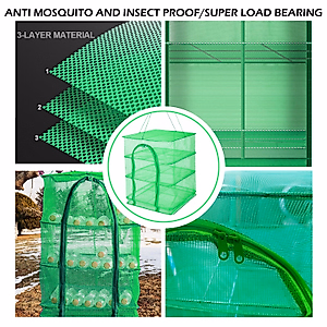 WEISGJA Hanging Drying Rack 4 Layers Foldable Nylon Netting, Folding Fish Mesh, Drying Fish Net for Shrimp Fish Fruit Vegetables Herb, with Zipper Opening, Green (22.4X15.7X25.5 in/Large)