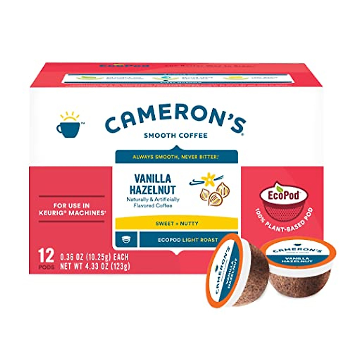 Cameron's Coffee Single Serve Pods, Flavored, Vanilla Hazelnut, 12 Count (Pack of 1)