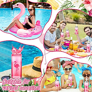 SiliFine 24 Pack Cups 14.2 oz Plastic Tumbler with Lid and Straw Clear Reusable Cups with Lids and Straws Cups for Birthday Party Supplies(Flamingo)