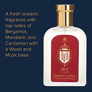 Truefitt & Hill Luxury Cologne - 1805 - Premium Long-Lasting Oceanic Men's Fragrance Presented in a Beautifully Etched Traditional Atomizer Bottle - 3.38 oz.