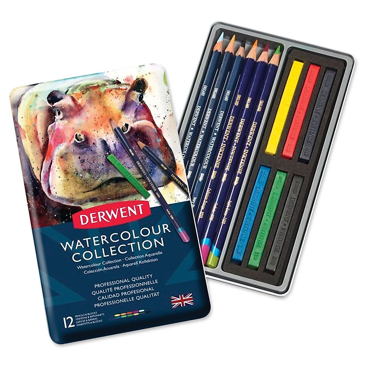 Derwent Colored Pencils, Watercolor, Water Color Pencils, Drawing, Art, Metal Tin, 12 Count (0700303),Blue