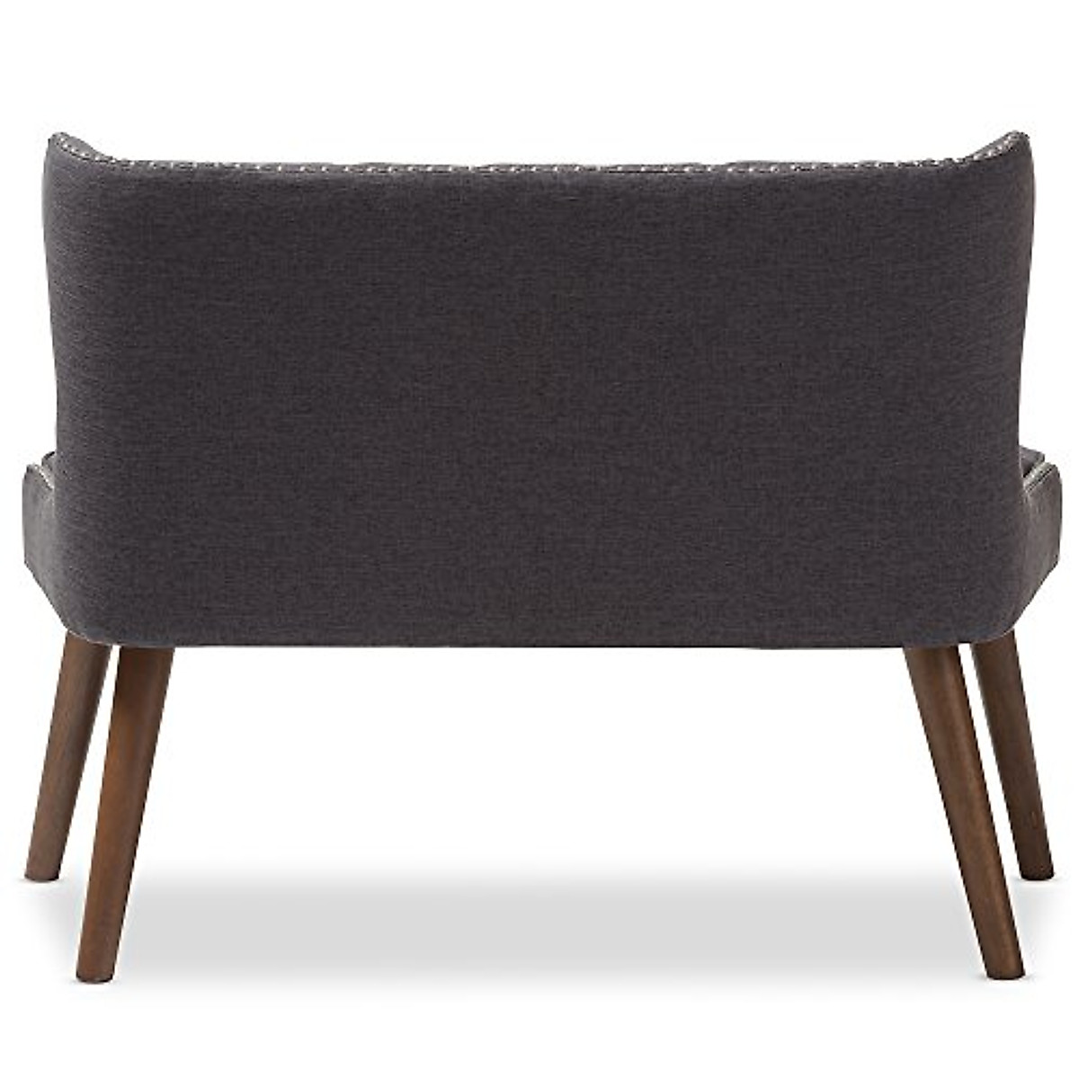 Baxton Studio Sydney Walnut Wood Button-Tufting with Nailheads Trim 2-Seater Loveseat Settee, Dark Grey