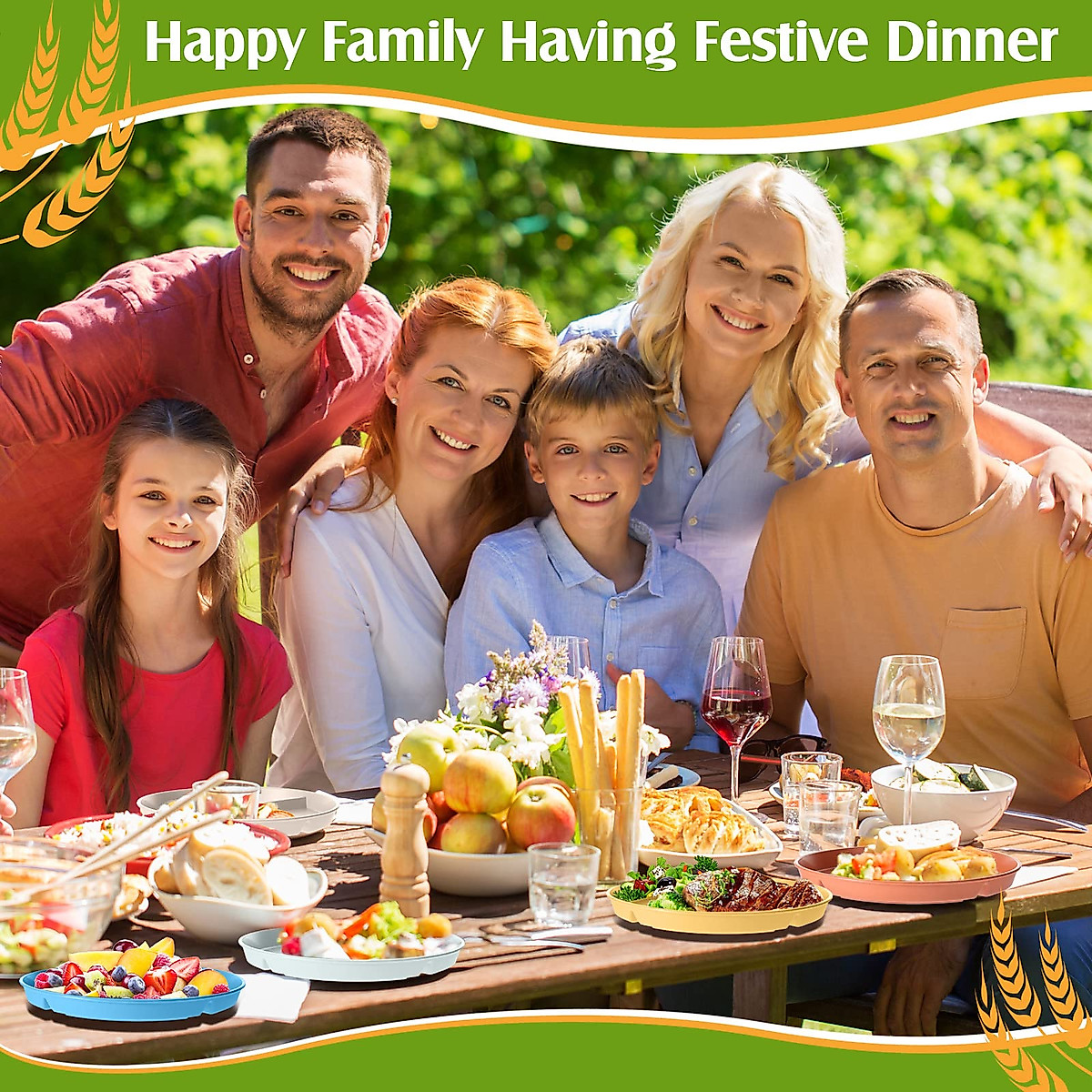 8 Set Unbreakable Wheat Straw Divided Dinner Plates 9 Inch Wheat Plastic Gridded Dinner Plates with Spoon Knife Fork Microwave Dishwasher Safe Wheat Straw Dinnerware Set for Kids Picnic Kitchen