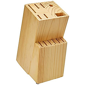 Amazon Basics 14-Piece Kitchen Knife Set with High-Carbon Stainless-Steel Blades and Pine Wood Block, Black