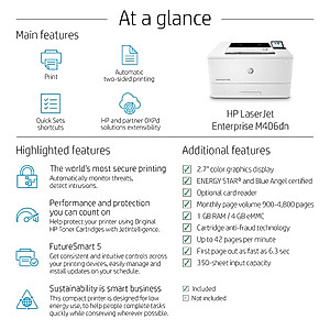 HP LaserJet Enterprise M406dn Monochrome Duplex Printer (3PZ15A) (Renewed)