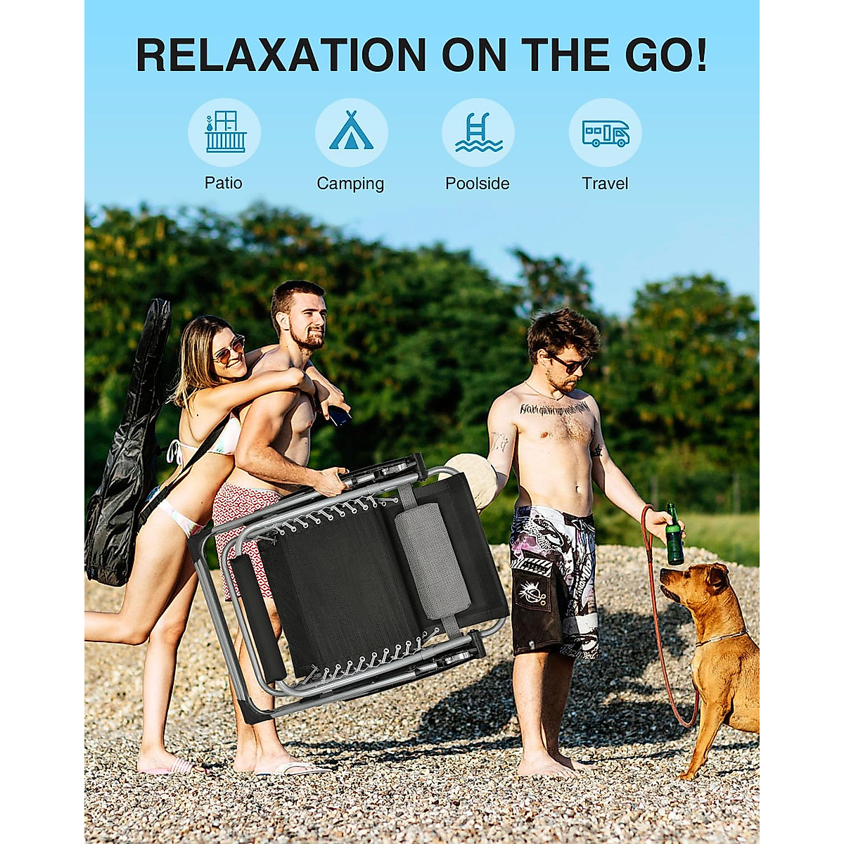 ZENPETIO Zero Gravity Lounge Chair, Outdoor Recliner Chair w/Detachable Cushion Cup Holder and Pillow, Portable Folding Anti Gravity Reclining Chair for Outdoor Camping Patio Lawn Pool, Gray