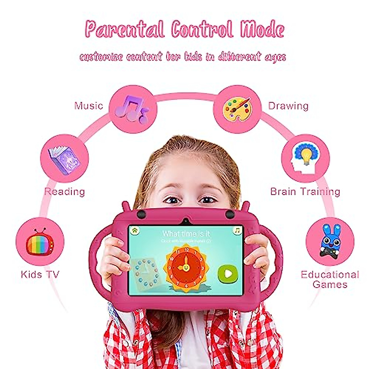 Kids Tablets 7in Android 11 Tablet for Kids Age 3-12,Quad Core 2GB RAM 32GB ROM Toddler Tablet with Shock-proof Case,Parental Control, Pre-installed Kids Educational APP,HD Screen,Dual Camera(Red)