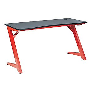 OSP Home Furnishings Beta Battlestation Gaming Desk with Bluetooth RGB LED Lights, Matte Red