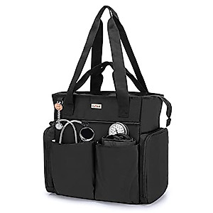 LoDrid Nurse Bag with Bottom Padded Pad, Nurse Bags for Nurses, Medical Work Bag with 15.6” Laptop Storage Layer, Home Visiting Nurse Bag for RN, PA, LPN, EMT, CNA, Black, Bag Only