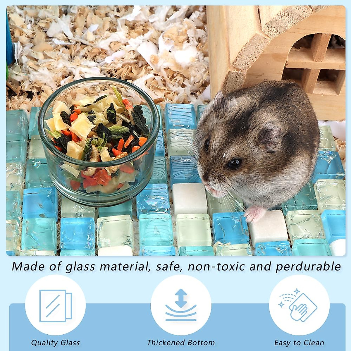 2 Pcs Hamster Food and Water Bowl Glass Anti-Turning Transparent Dish for Hamster and Other Small Pet