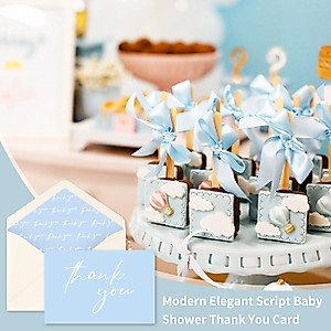 AZAZA Baby Shower Thank You Cards Boy Thank You Cards with Envelopes, 4x6 Baby Thank You Cards for Baby Gift Sets, 50 Blue Thank You Cards Wedding Bridal Shower Thank You Notes (Baby Blue)