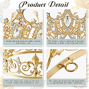 Junkin 2 Pcs Crowns for Men Women Baroque Queen Crown King Prince Tiara Princess Crystal Headband Rhinestone Prom Party(Gold)