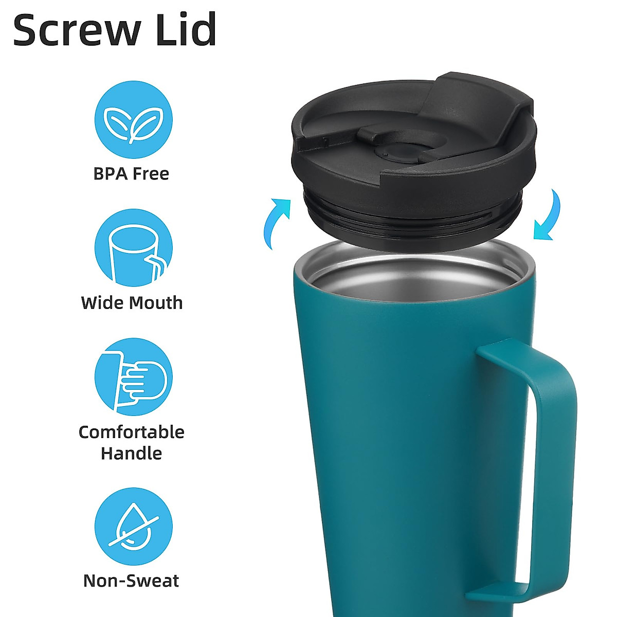 Konokyo Insulated Tumbler with Handle and Straw, 18 OZ Travel Coffee Mug Stainless Steel Cup Metal Water Bottle,Blue