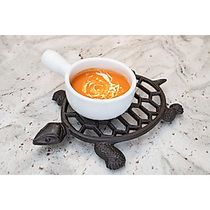 gasaré, Cast Iron Trivet for Pots, Pans, and Hot Dishes, Metal Trivet, Sea Turtle Design, Rubber Feet Caps, Ring Hanger, 11.5 x 8 Inches, Brown, 1 Unit