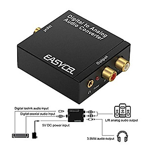 EASYCEL Audio Digital to Analog Converter DAC with 3.5mm Jack, Optical SPDIF Toslink Coaxial to Analog Stereo L/R Converter with Optical Cable and Power Adapter for PS3 PS4 Xbox Roku