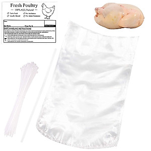Poultry Shrink Bags 13"x18" 50Pack Clear Poultry Heat Shrink Wrap BPA Free Freezer with 50 Zip Ties,50PCS Freezer Labels and a Silicone Straw for Chickens,Rabbits