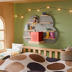 LUPWNEKA Cloud Tonie Shelf for Toniebox Storage - Unique Floating Magnetic Wall Shelf for 16-26 Tonie Figures,Grey Beech Wood Display Tonie Shelf for Children Kids, Nursery Room