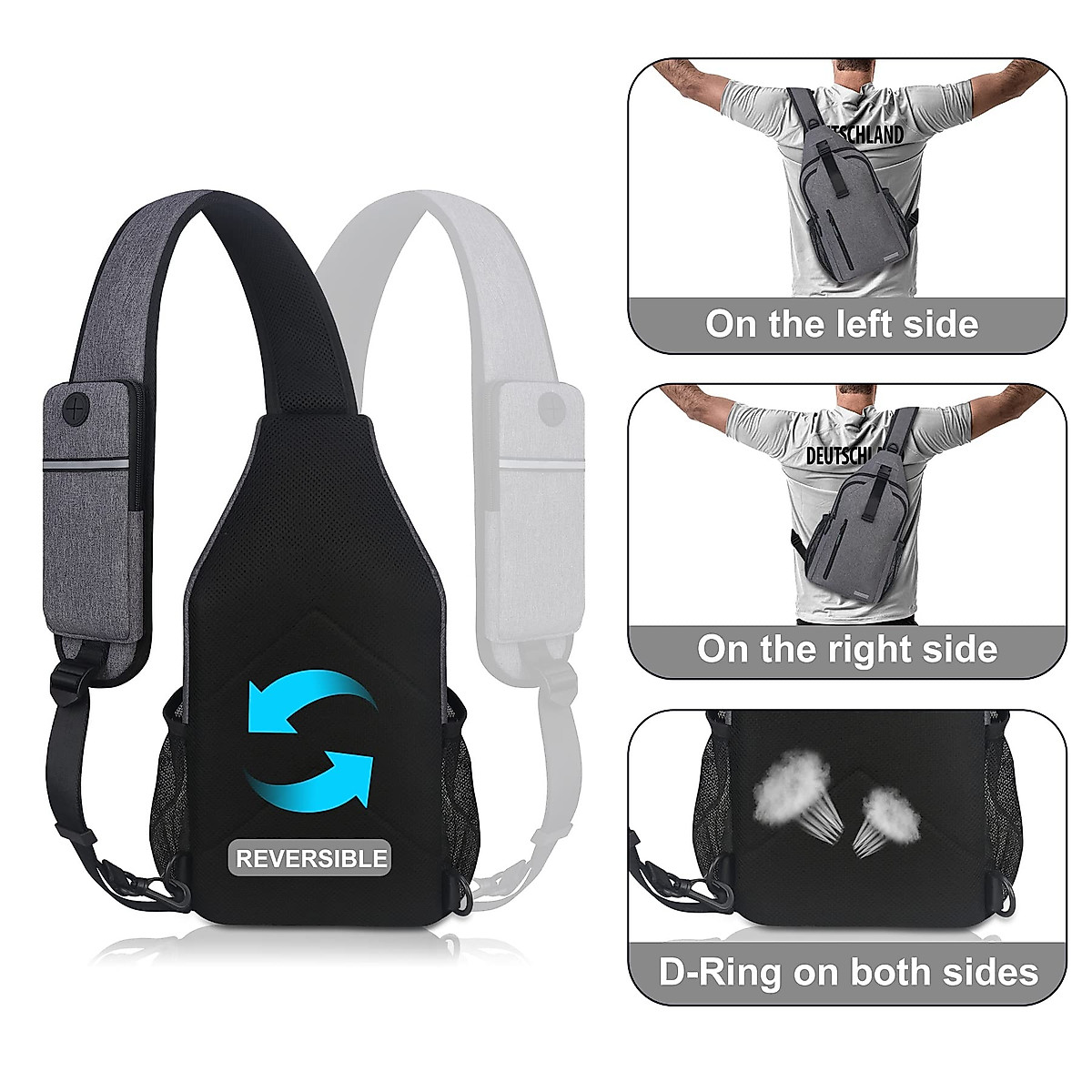 Lacdo Sling Bag Sling Backpack Travel Hiking Daypack Crossbody Shoulder Bag