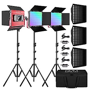 GVM 1200D PRO RGB LED Video Light with 3 Softboxes,50W Video Lighting Kit, 360°Full Color Led Video Lighting Kit with APP Control3 Packs Video Light, 3200K-5600K, Aluminum Alloy Shell, CRI 97