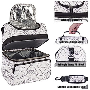 VENLING Insulated Lunch Bag for Men Women Expandable Dual Compartment Lunch Cooler Bag with Shoulder Strap Cooling Lunch Tote for Work Double Deck Lunch Box Leaproof Reusable Lunch Pail,Black Marble