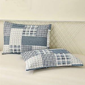 Green Essen Blue White Plaid Quilts King Size Lightweight Patchwork Quilt Soft Breathable Check Bedspread Gingham Bedding Checker Pattern Coverlet Bed Cover Set Geometric Home Decor