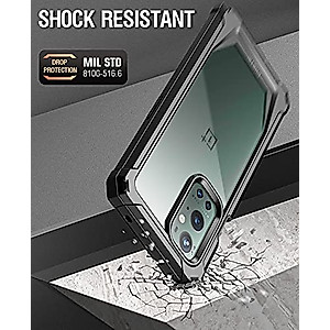 Poetic Guardian Case Designed for Oneplus 9 Pro 5G, Built-in Screen Protector Work with Fingerprint ID, Full Body Hybrid Shockproof Bumper Cover Case, Black/Clear