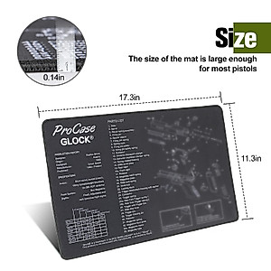 ProCase Gun Cleaning Mat with Cotton Swabs and Cleaning Cloth, Pistol Gunsmith Maintenance Tools Oil-Resistant Anti-Slip Printing Mat, 11.3” x 17.3”, Black