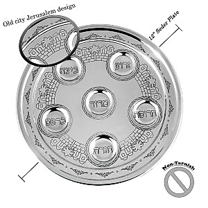 Passover Jerusalem Classics Seder Collection Complete Set Includes Seder Plate, Matzo Tray, Elijah Cup with Coaster, Kiddush Cup, Round Matzah Cover Afikoman Bag Pesach Dinnerware Set by Zion Judaica