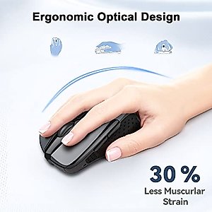 TECKNET Wireless Mouse, 2.4G Ergonomic Optical Mouse with USB Nano Receiver for Laptop, PC, Computer, Chromebook, Notebook, 6 Buttons, 24 Months Battery Life, 2600 DPI, 5 Adjustment Levels