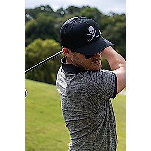 SHANKITGOLF Skull & Crossbones Golf Hat - Adjustable, Breathable, Snapback Trucker Hat - Funny Skull Cap, Perfect for Golfing, Hiking, Fishing, Running & Outdoor Activities (Black)