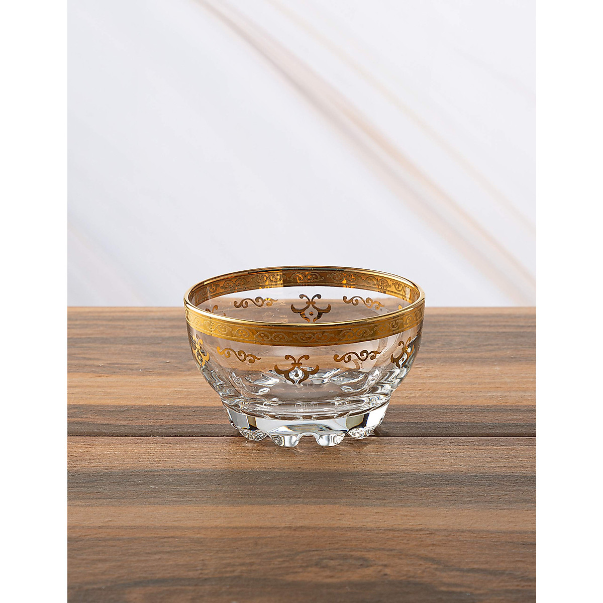 Clear Glass Dessert Bowls/Cups with Rich Gold Design-Set of 6- Measures: 4"D x 3"H