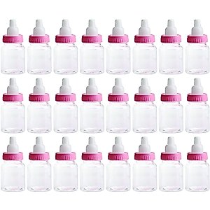 3.5 Inches Baby Bottle Shower Favor,Mini Plastic Candy Bottle,Baby Shower Supplies Boy Girl Newborn Baby Baptism Birthday Party Deco (2 Dozens, Pink)